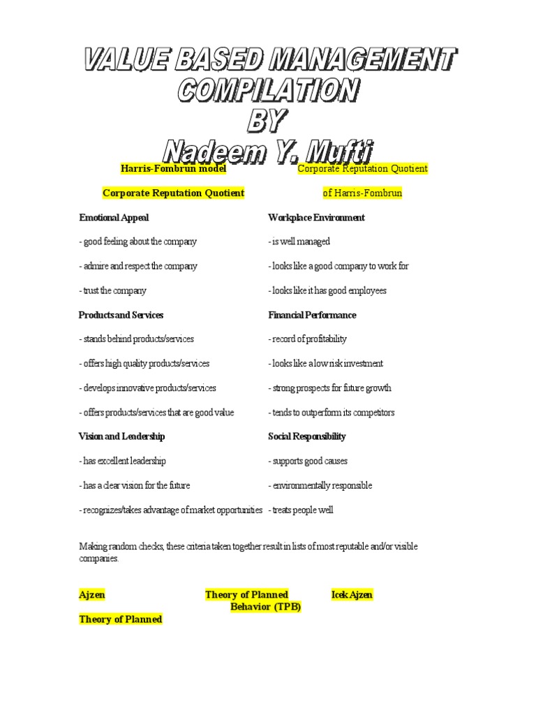 Harris-Fombrun Model Corporate Reputation Quotient Emotional Appeal ...