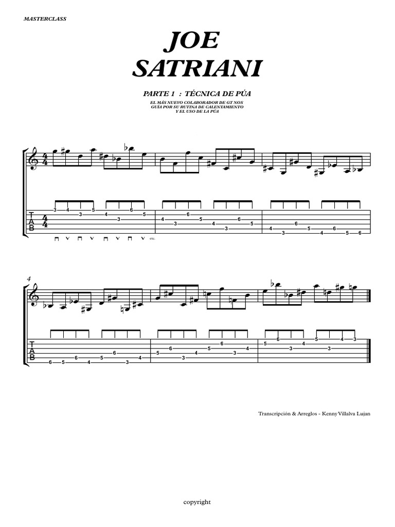 JOE SATRIANI- TÉCNICA DE PÚA .pdf ken - Partitura completa | PDF | Entretenimiento (general)