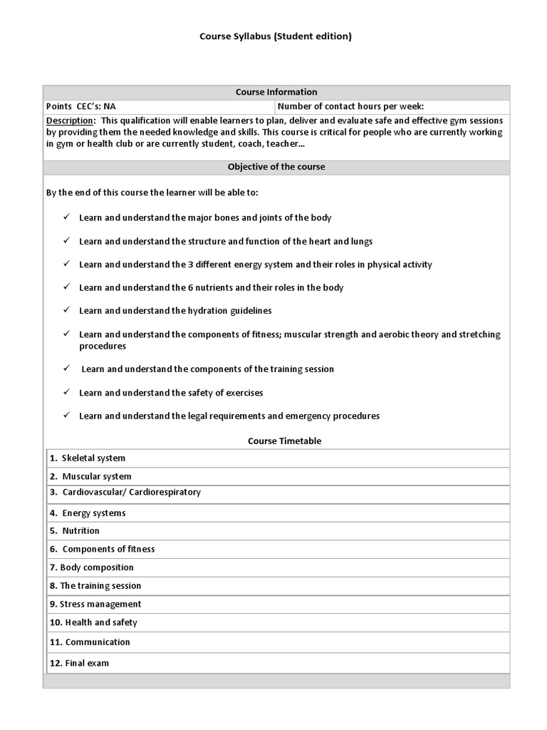 Gym Instructor Syllabus | PDF