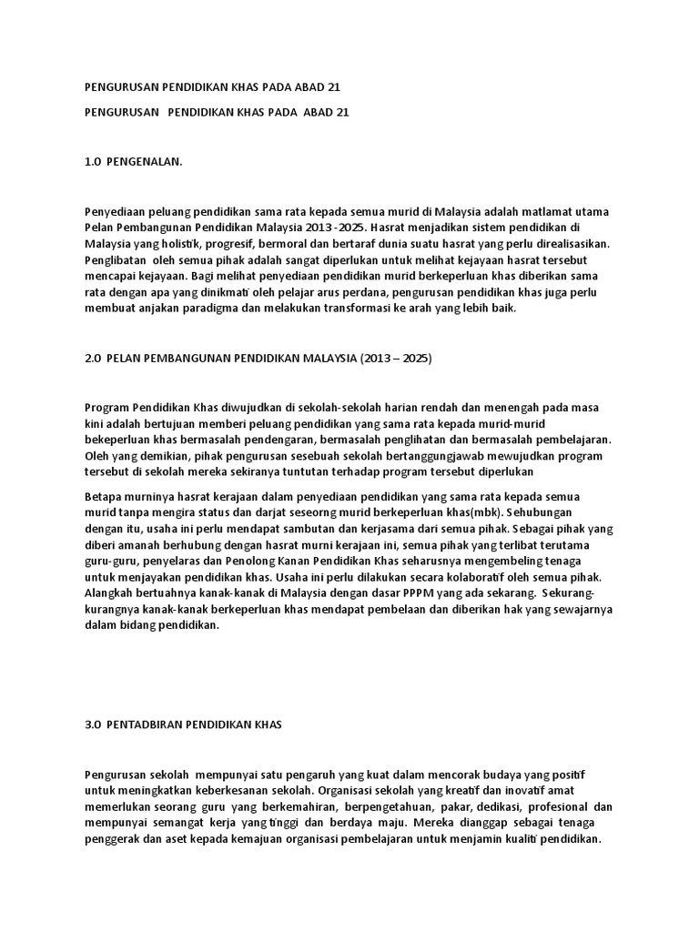Pengurusan Pendidikan Khas Pada Abad 21 | PDF
