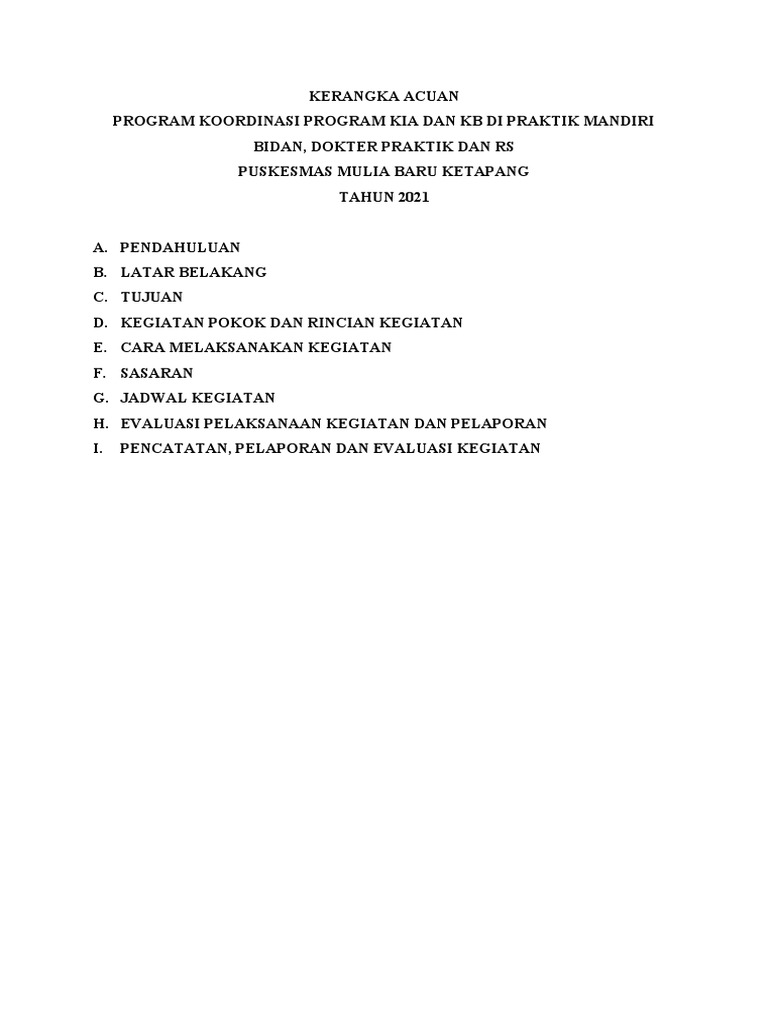 KAK Koordinasi Program KIA Dan KB Di Praktik Mandiri Bidan, Dokter Praktik | PDF | Karier ...