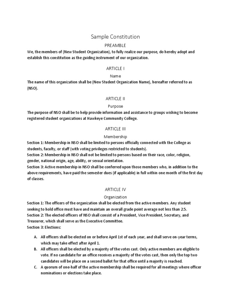 Sample Constitution: Preamble | PDF | Vice President Of The United ...