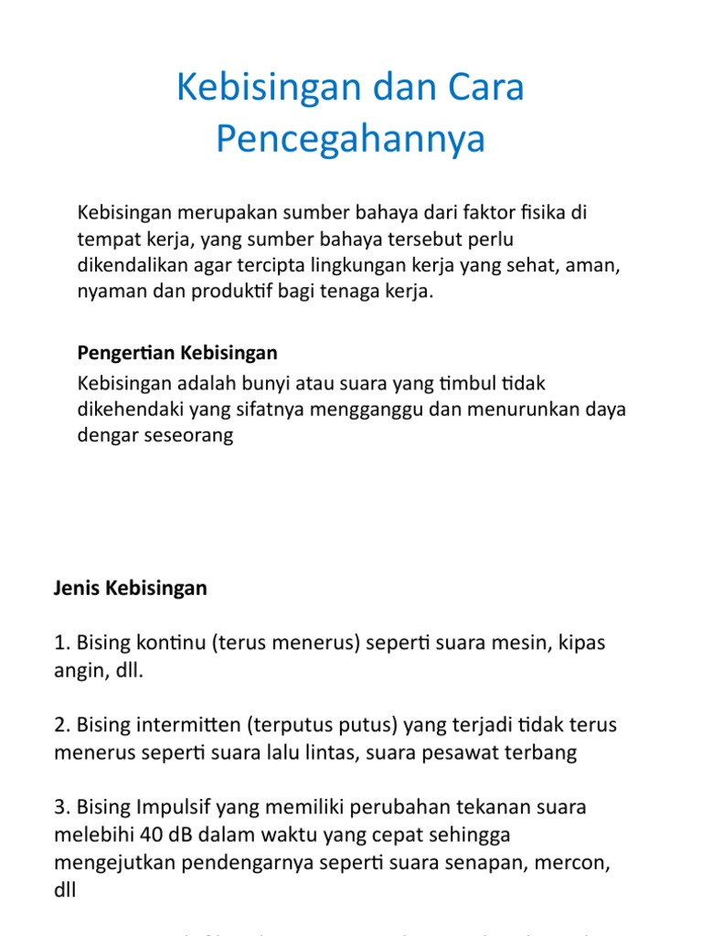 Safety Talk Kebisingan Dan Cara Pencegahannya | PDF