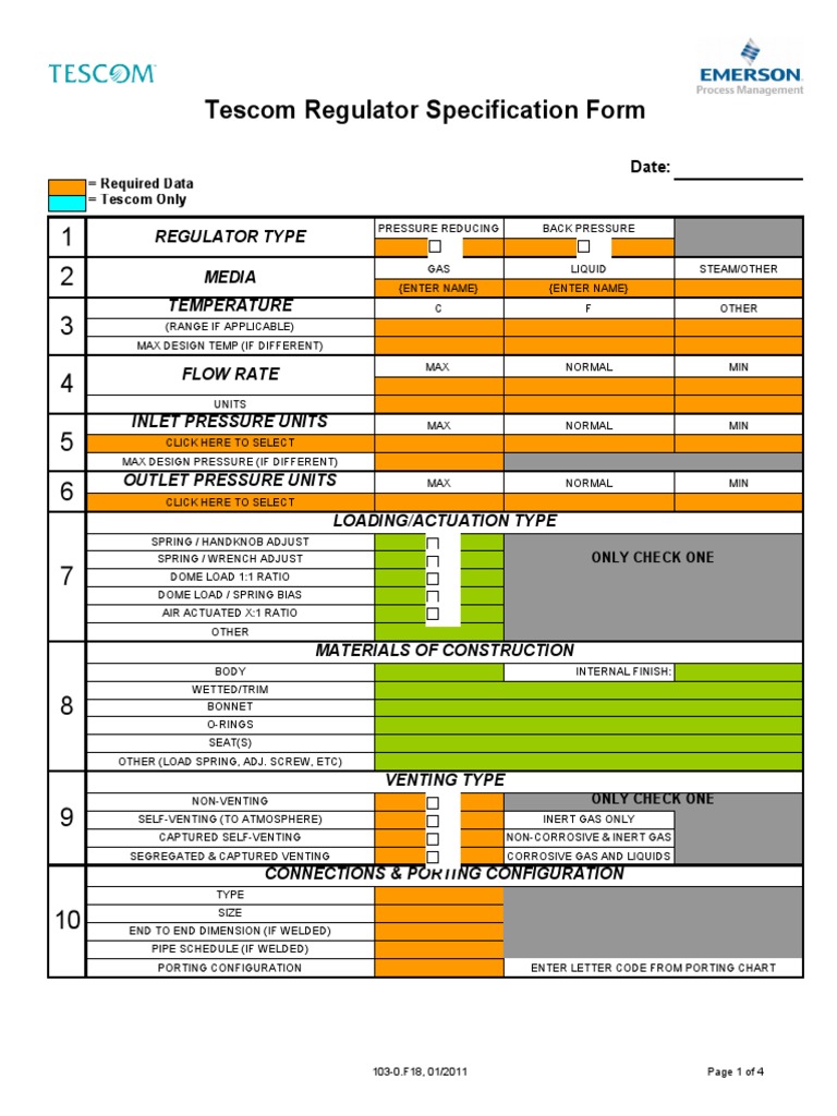 Tescom Regulator Specification Form en 137924 | PDF | Energy Technology ...