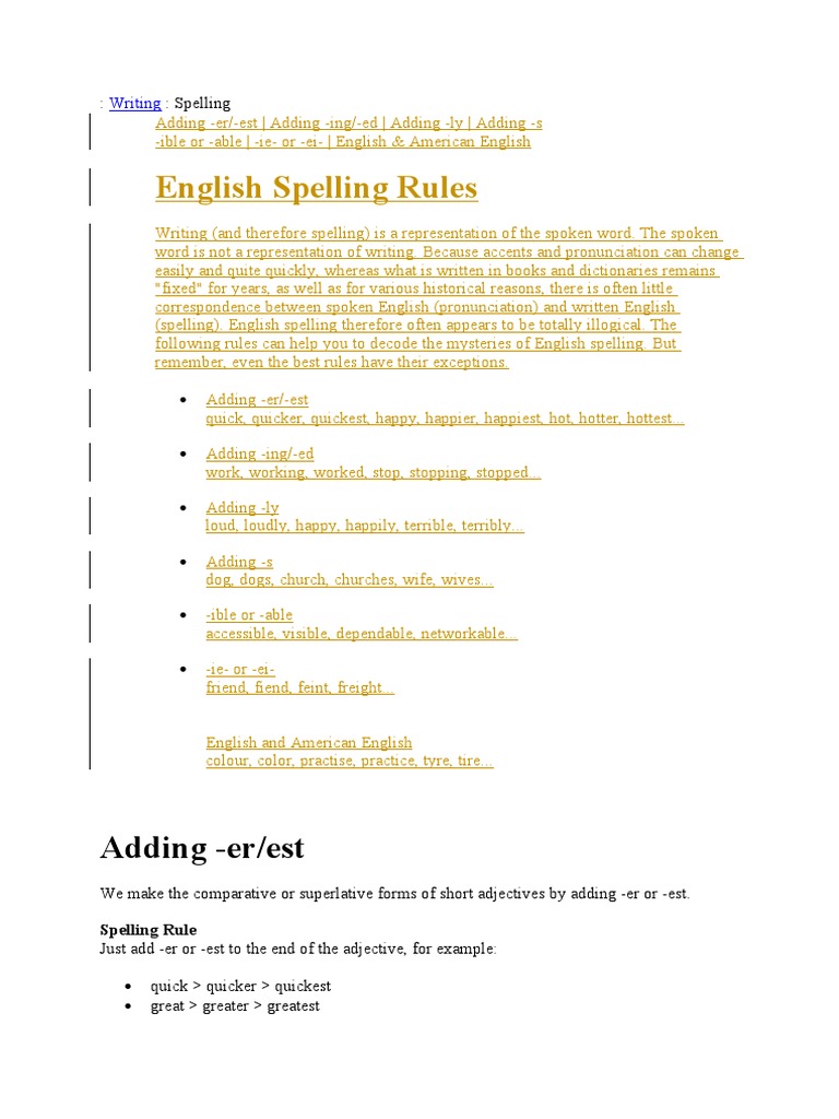 English Spelling Rules: Adding - Er/est | PDF