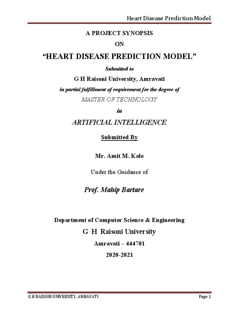 Heart Disease Prediction Model (Synopsis) (Amit Kale) | PDF | Support ...