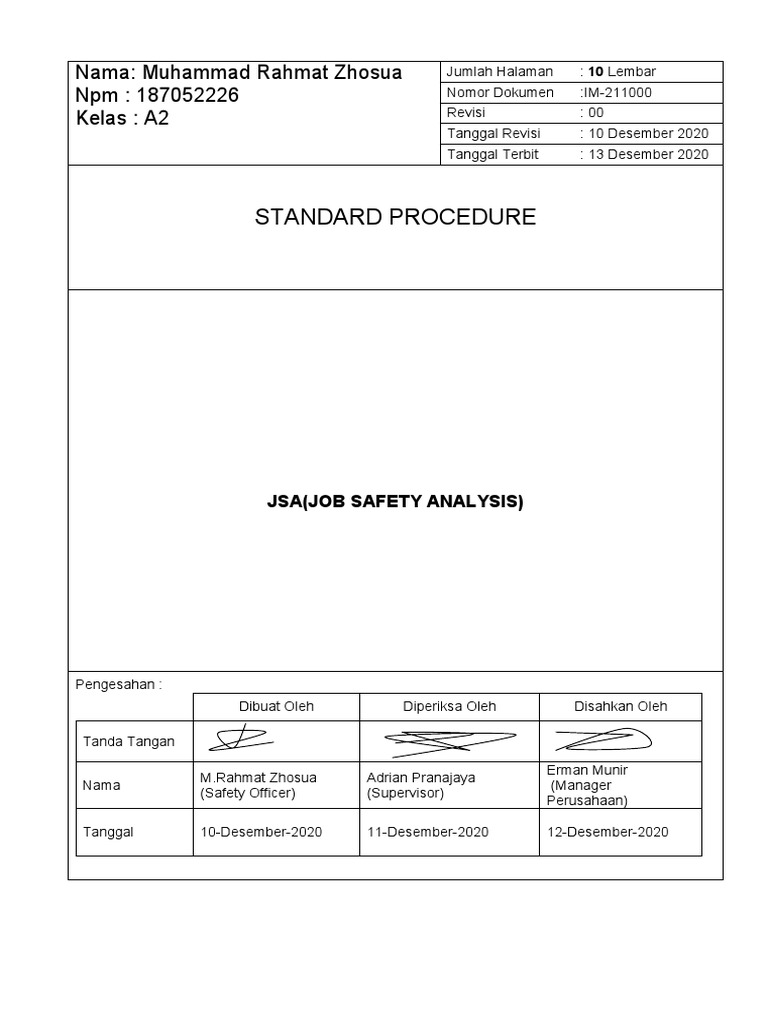 Contoh SOP JSA | PDF