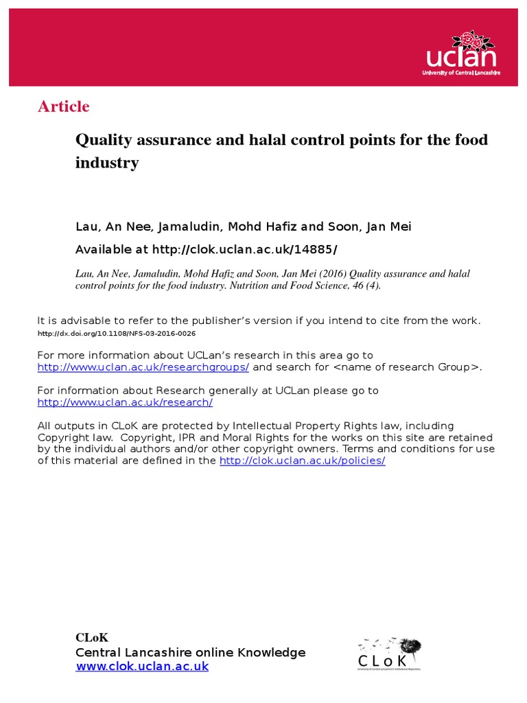 Quality Assurance and Halal Control Points For The Food Industry | PDF ...