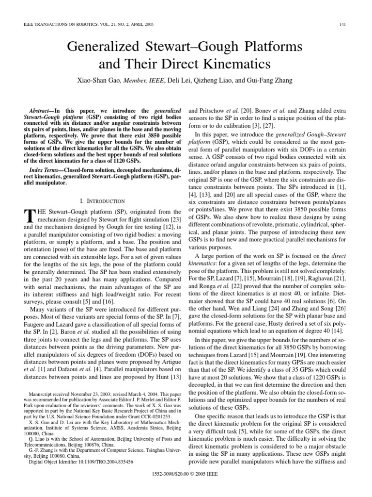 Generalized Stewart-Gough Platforms and Their Direct Kinematics | PDF ...