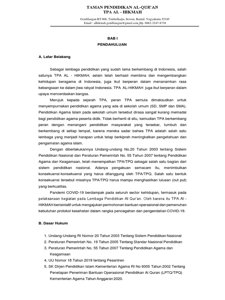 LPJ Bop Tpa TPQ Al Hikmah 2020 | PDF