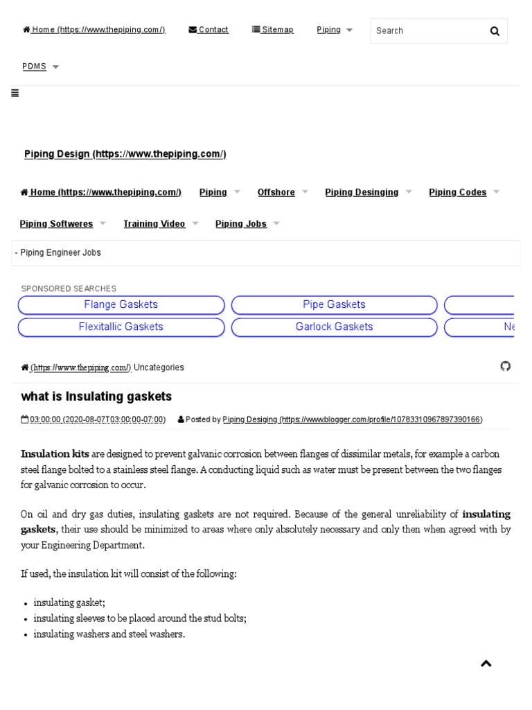 What Is Insulating Gaskets - Piping Design | PDF | Pipe (Fluid ...
