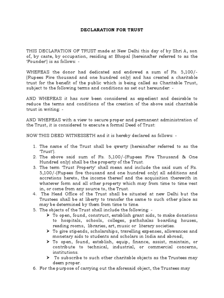 Trust Deed | PDF | Trust Law | Trustee