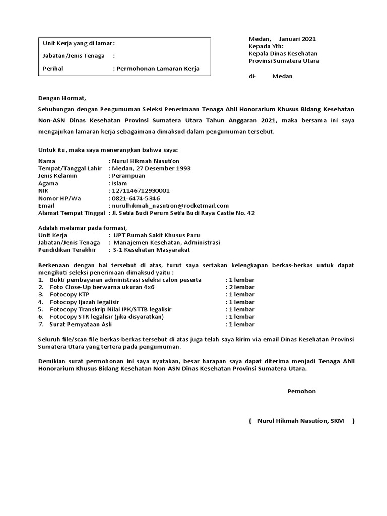 Final - Contoh Surat Lamaran Dan Surat Pernyataan | PDF