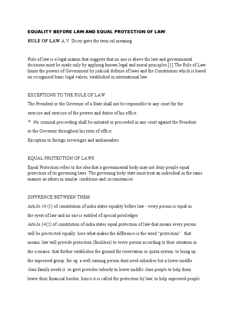 RULE OF LAW A.V. Dicey Gave The Term Rol Meaning: Equality Before Law ...