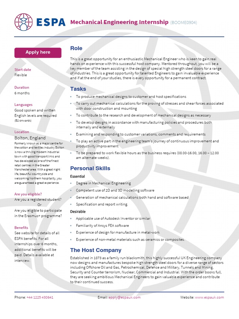 Mechanical Engineering Internship: Apply Here | PDF | Mechanical ...