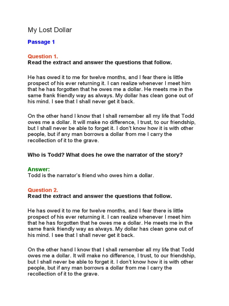 My Lost Dollar | PDF | Conversation | Thought