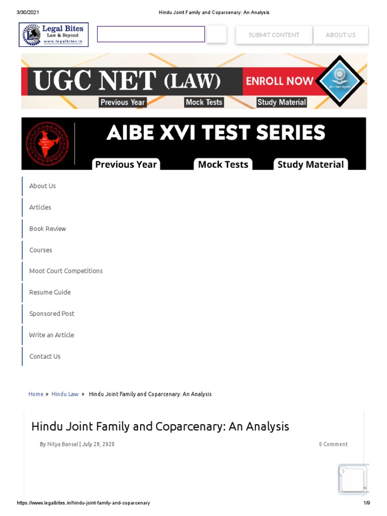 Hindu Joint Family and Coparcenary - An Analysis | PDF | Concurrent ...