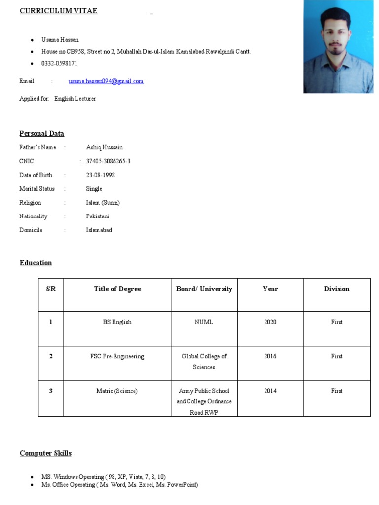 Usama Hassan (CV) | PDF | Microsoft Windows | Software