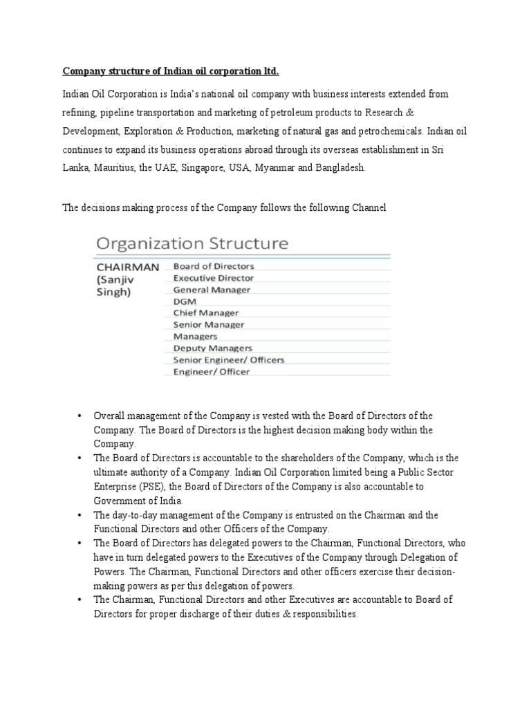 Company Structure of Indian Oil Corporation LTD | PDF