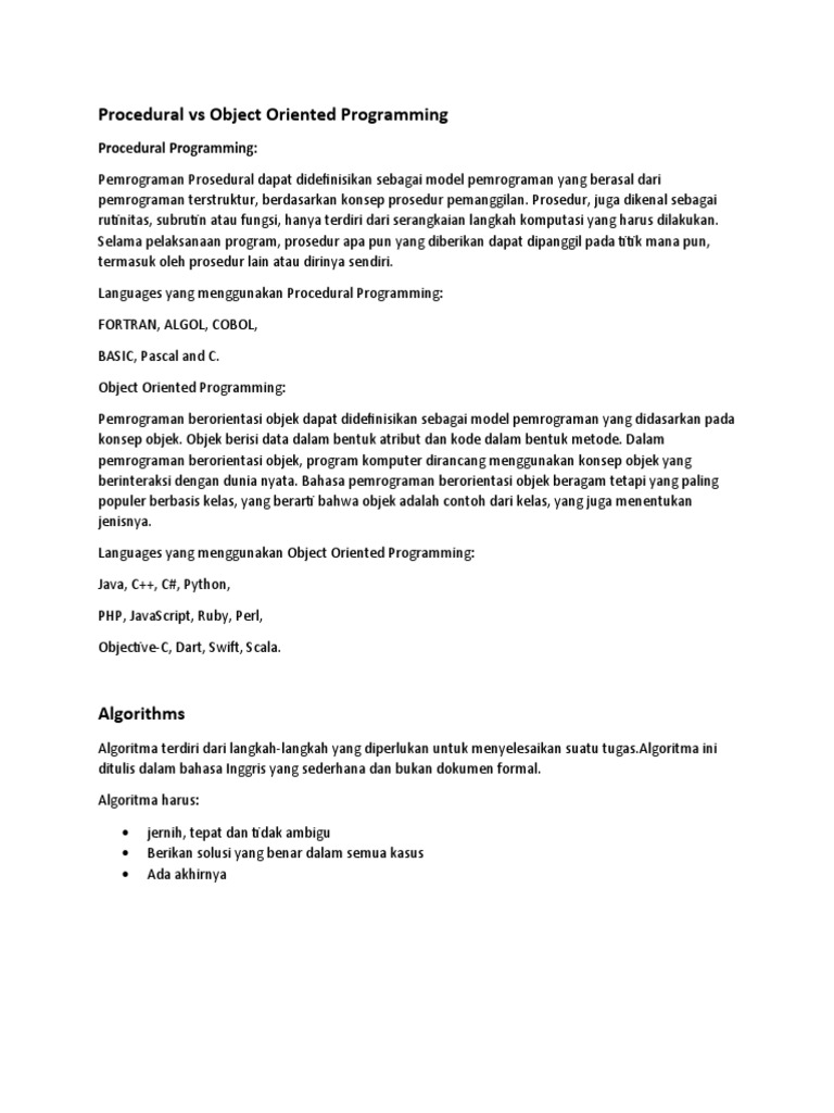 Procedural Vs Oop Algorithm And Pseudocode Pdf 