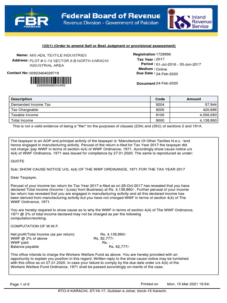 WWF Taxation Order FOrmat | PDF | Taxpayer | Taxes