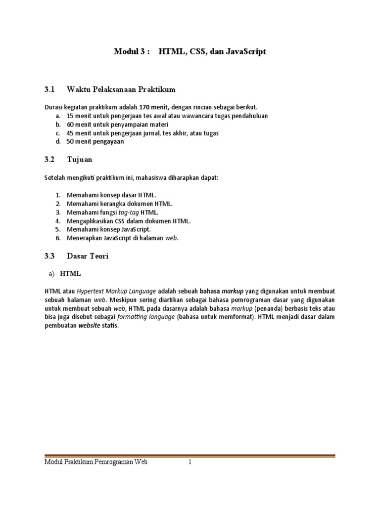 Bab 3 HTML, CSS, Dan Javascript | PDF | Komputer