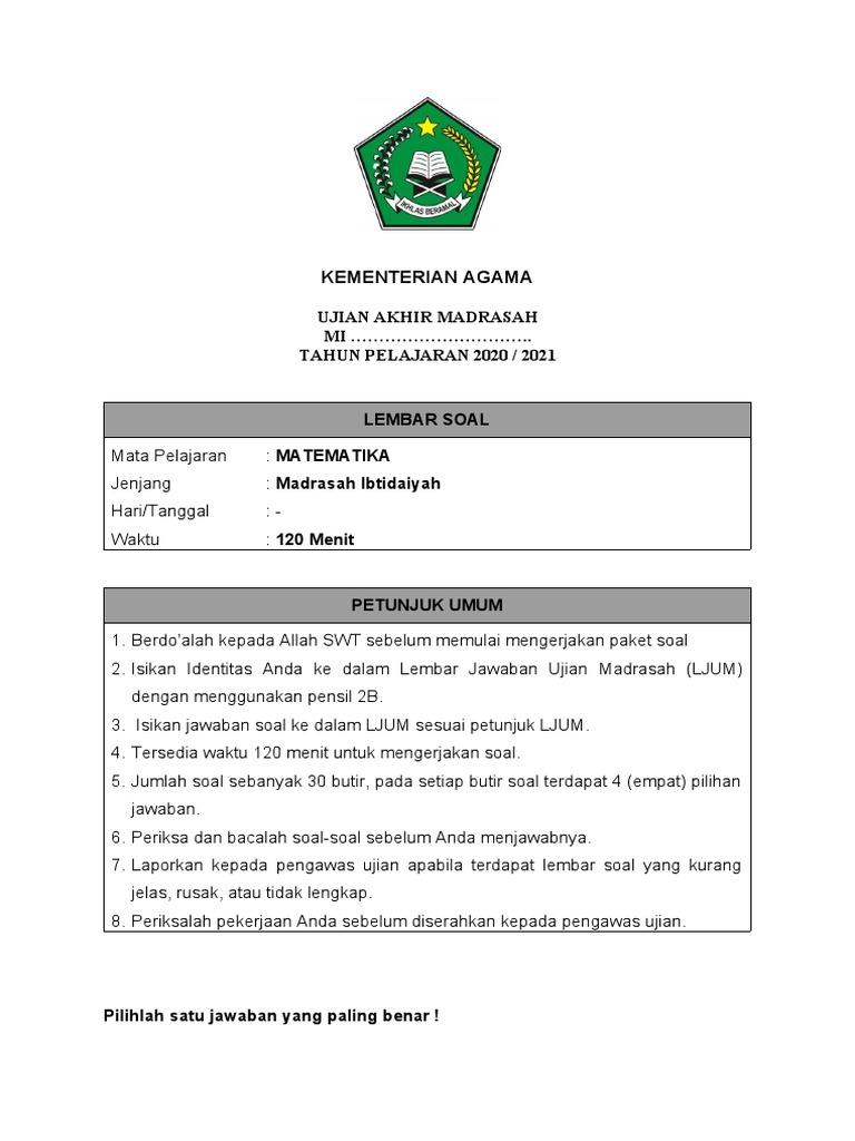 Soal +kop Try Out MTK 2021 | PDF