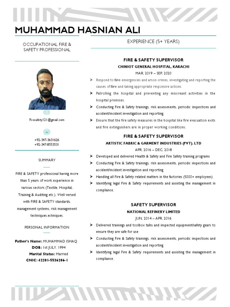 Hasnain Ali CV PDF | PDF | Fire Safety | Occupational Safety And Health