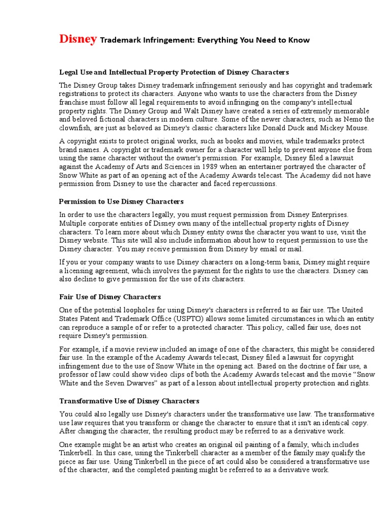 Disney Trademark Infringement Guide | PDF | Fair Use | Trademark