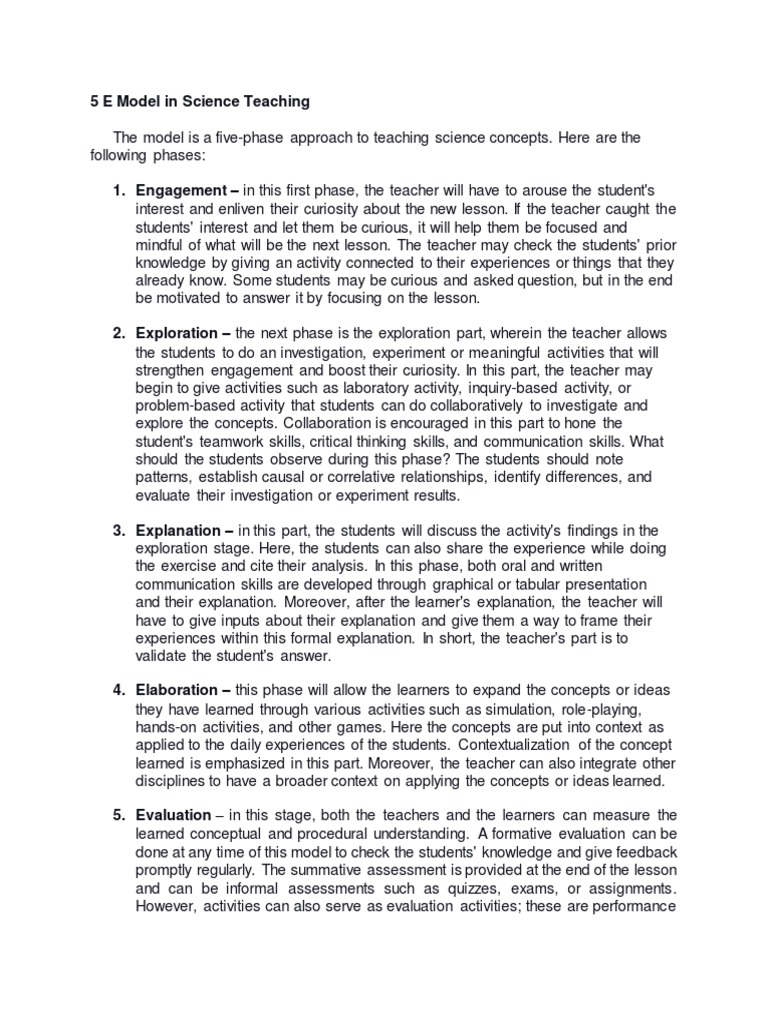 5 E Model and Methods | PDF | Teaching Method | Educational Assessment