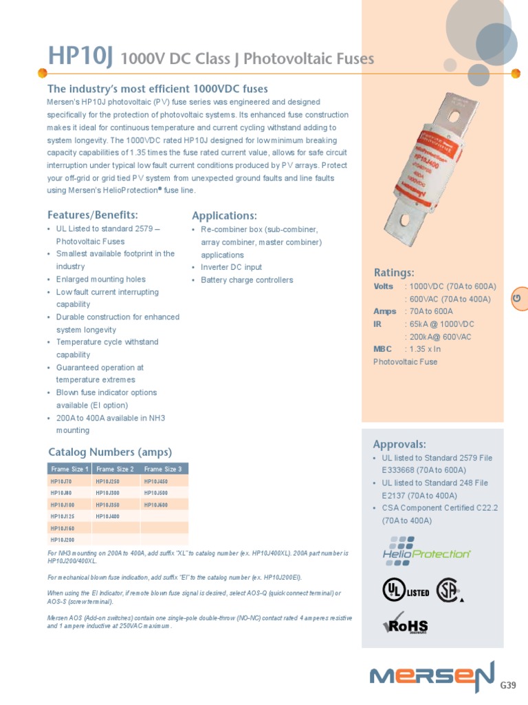 1000V DC Class J Photovoltaic Fuses: The Industry's Most Efficient 1000VDC Fuses | PDF | Fuse ...