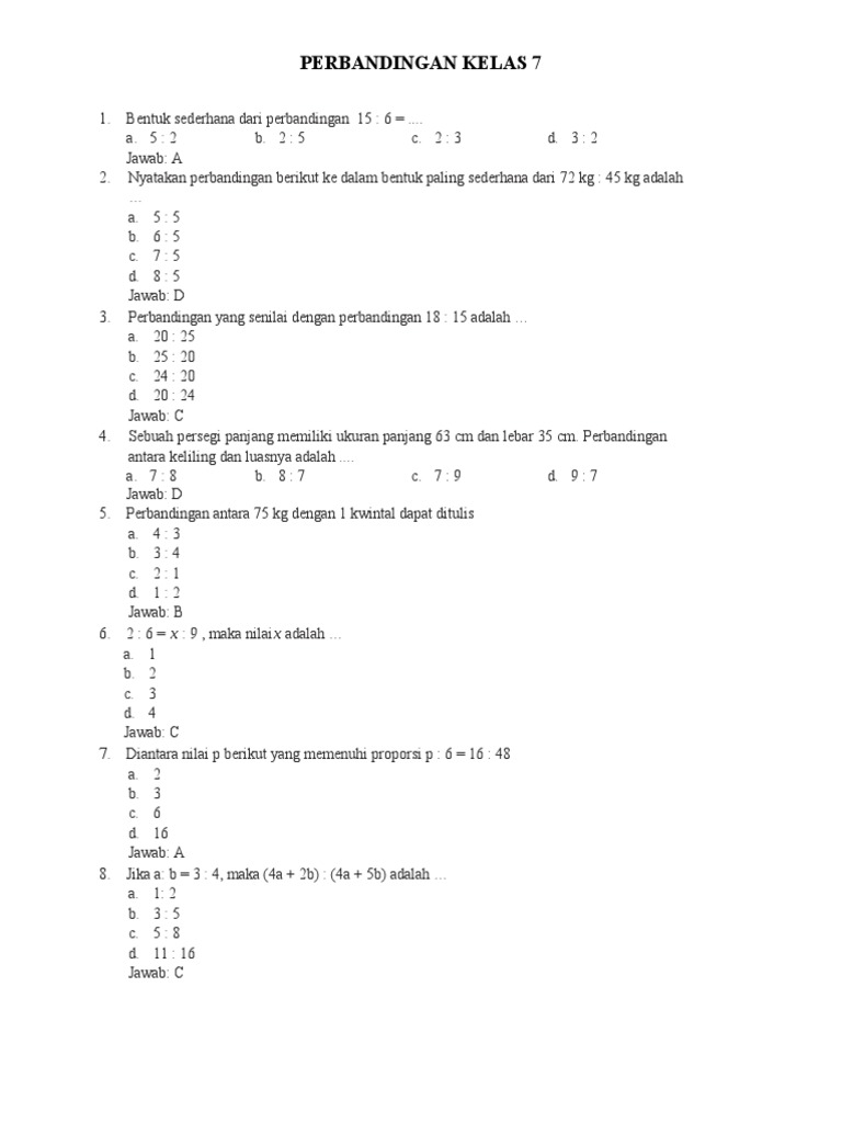 Soal Perbandingan 3 | PDF | Metode & Bahan Ajar | Seni