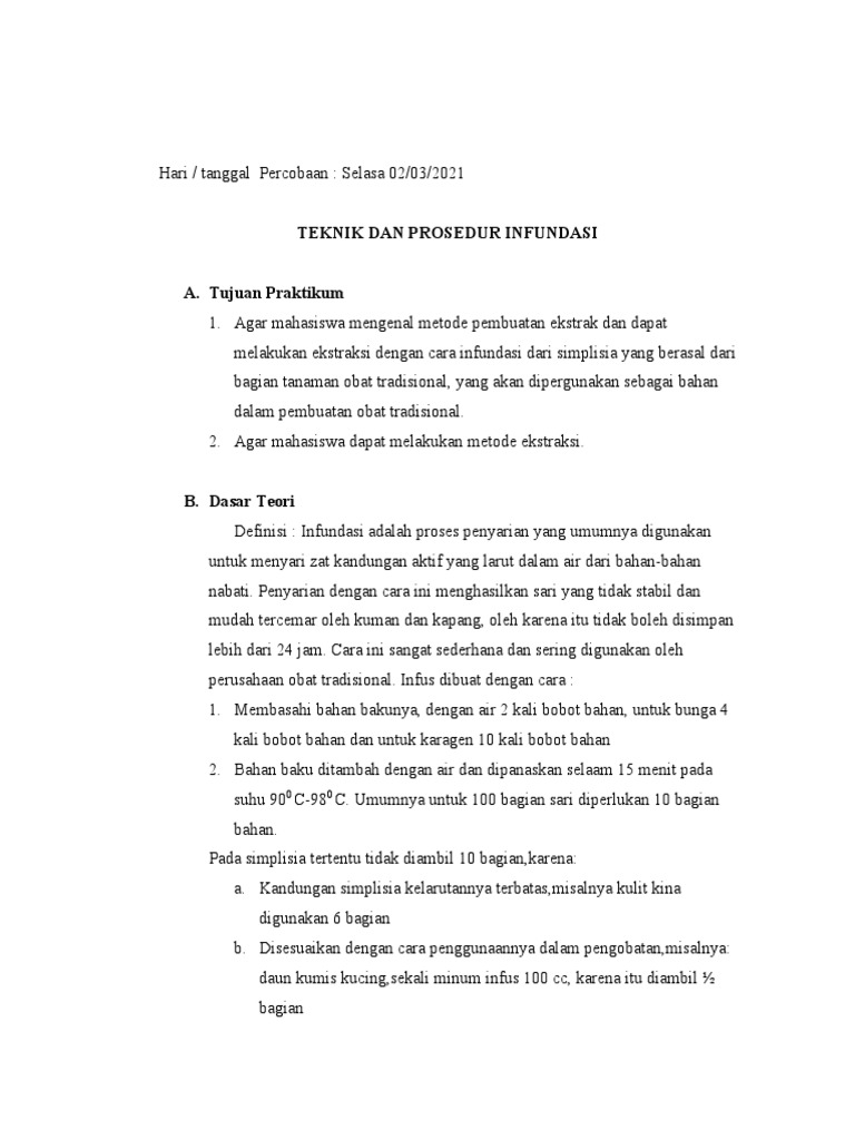 Laporan Praktikum Infundasi | PDF
