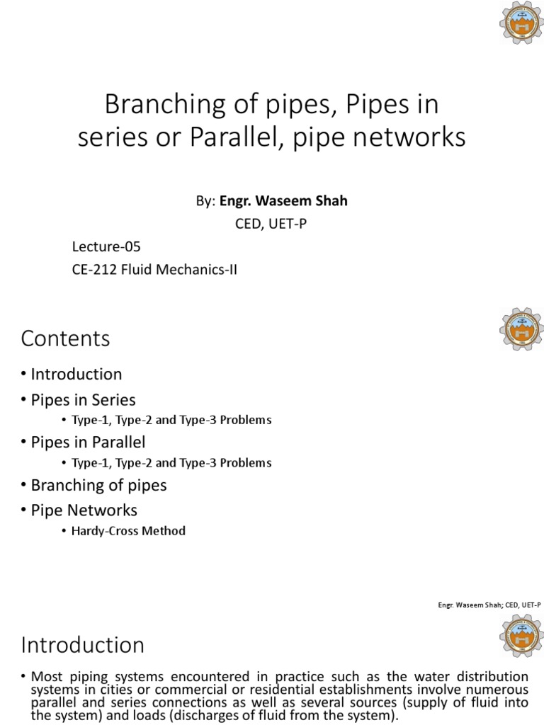 Branching of Pipes, Pipes in Series or Parallel, Pipe Networks | PDF ...