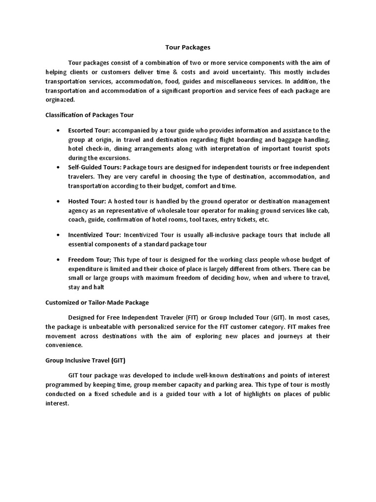 Types of Tour Packages Explained | PDF