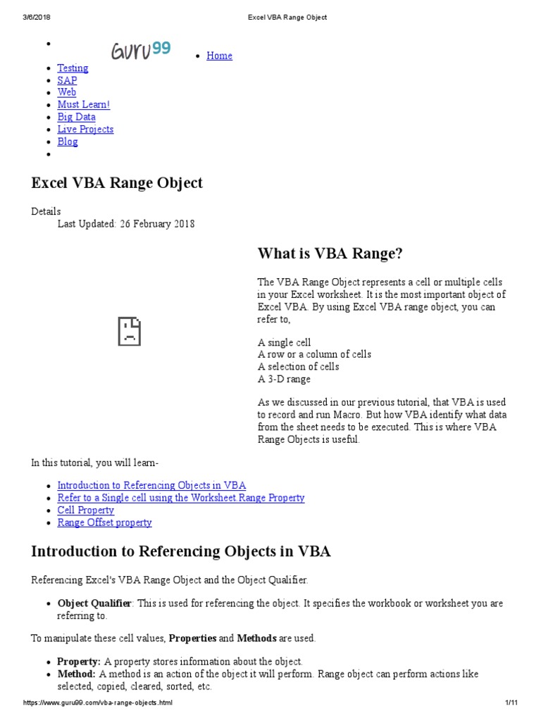 Excel VBA Range Object | Download Free PDF | Visual Basic For Applications | Microsoft Excel