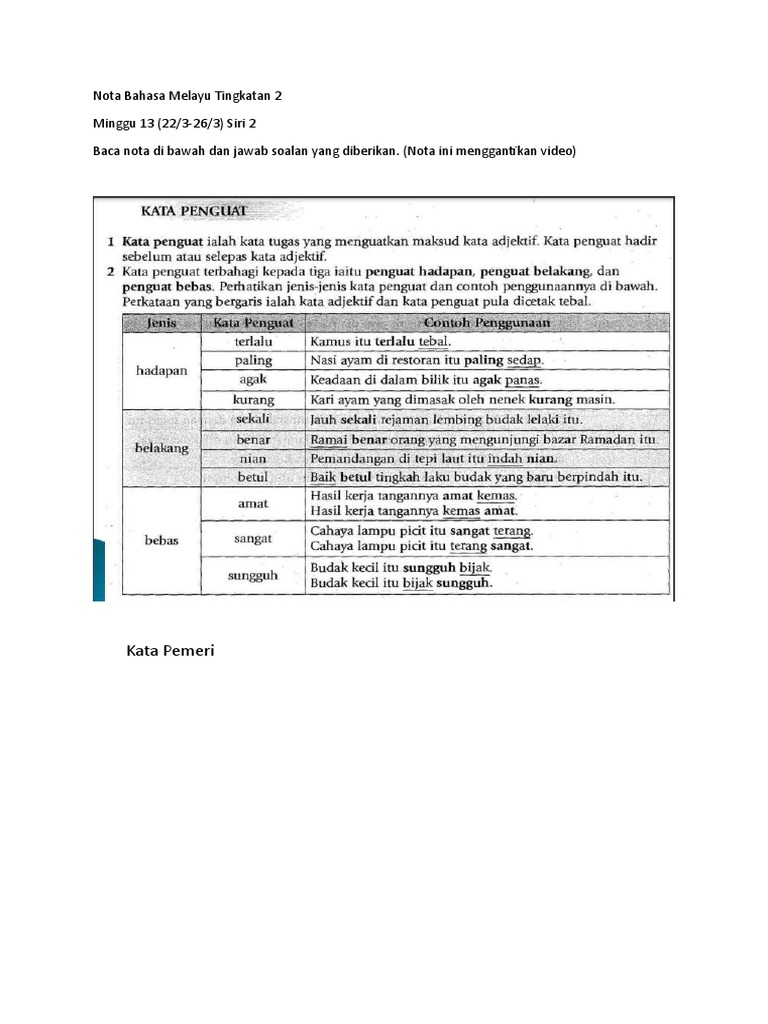 Nota Kata Pemeri, Kata Nafi Dan Kata Penguat Ting 2 Minggu 13 | PDF