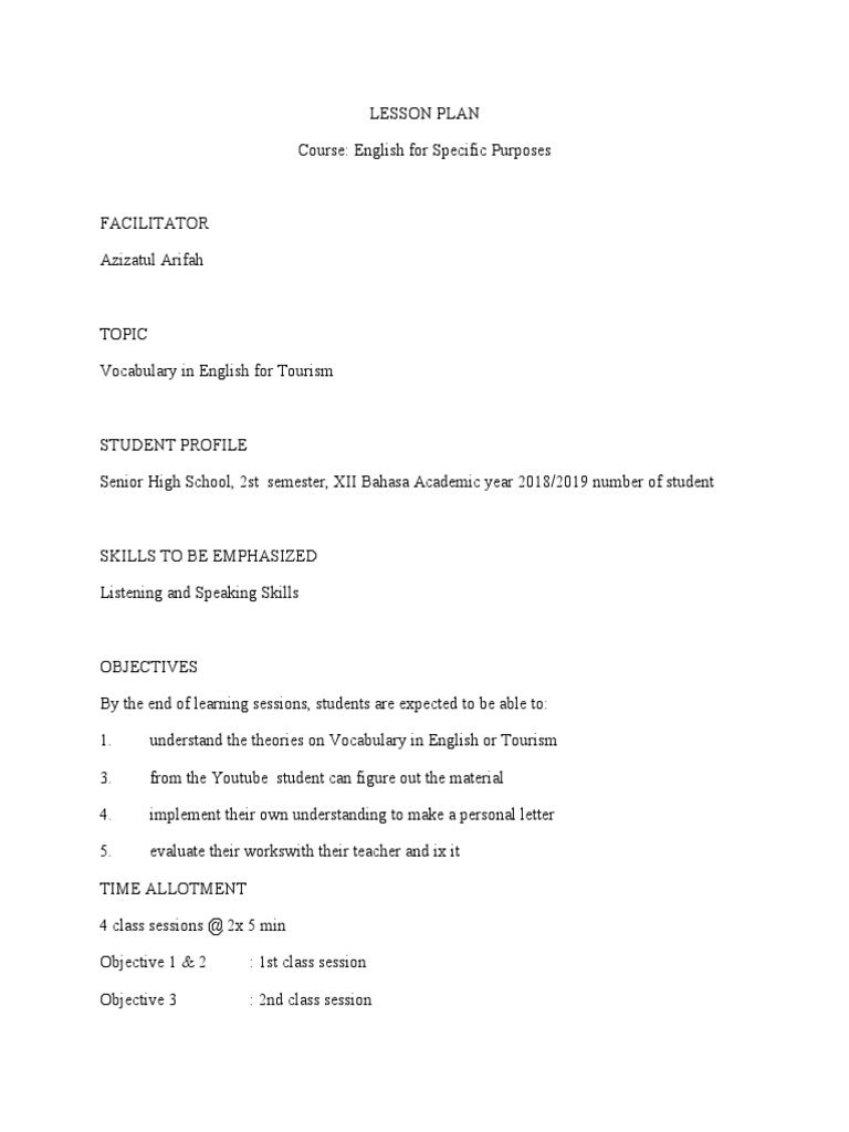 Lesson Plan Esp | PDF