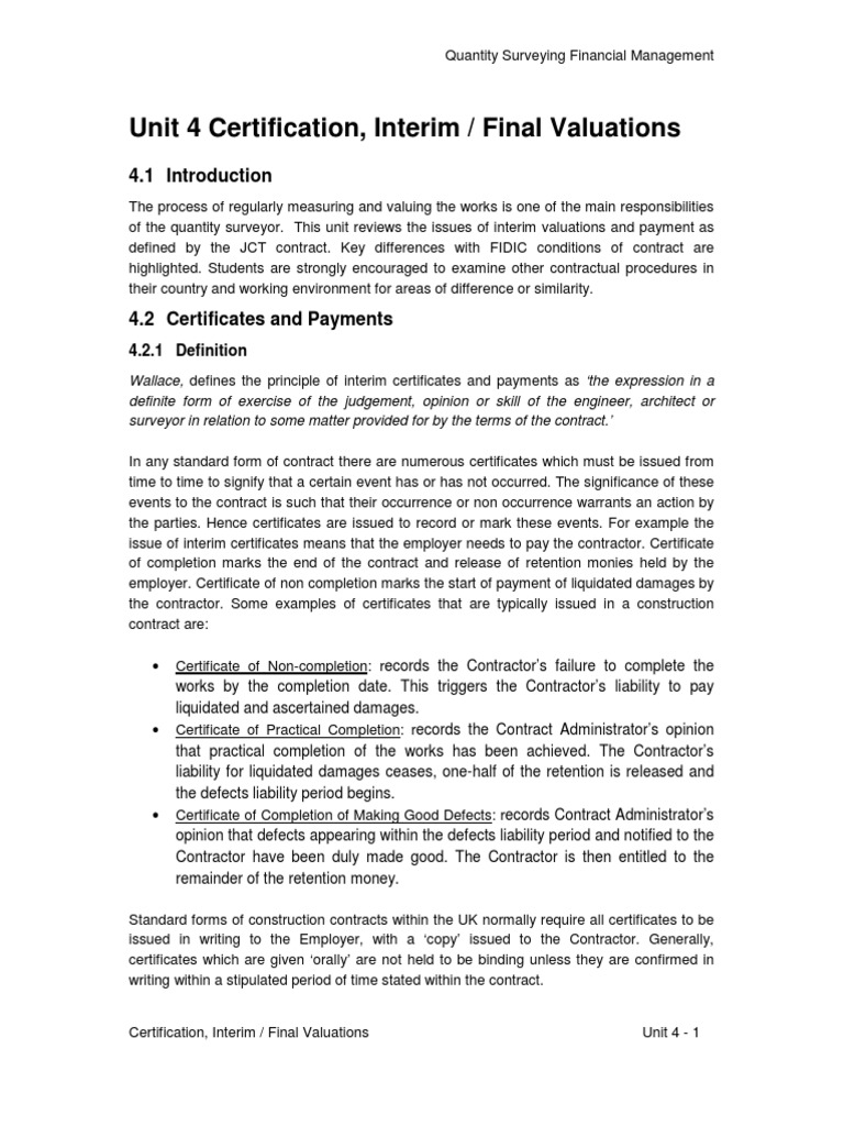 Unit 4 Certification, Interim - Final Valuations | PDF | Employment ...