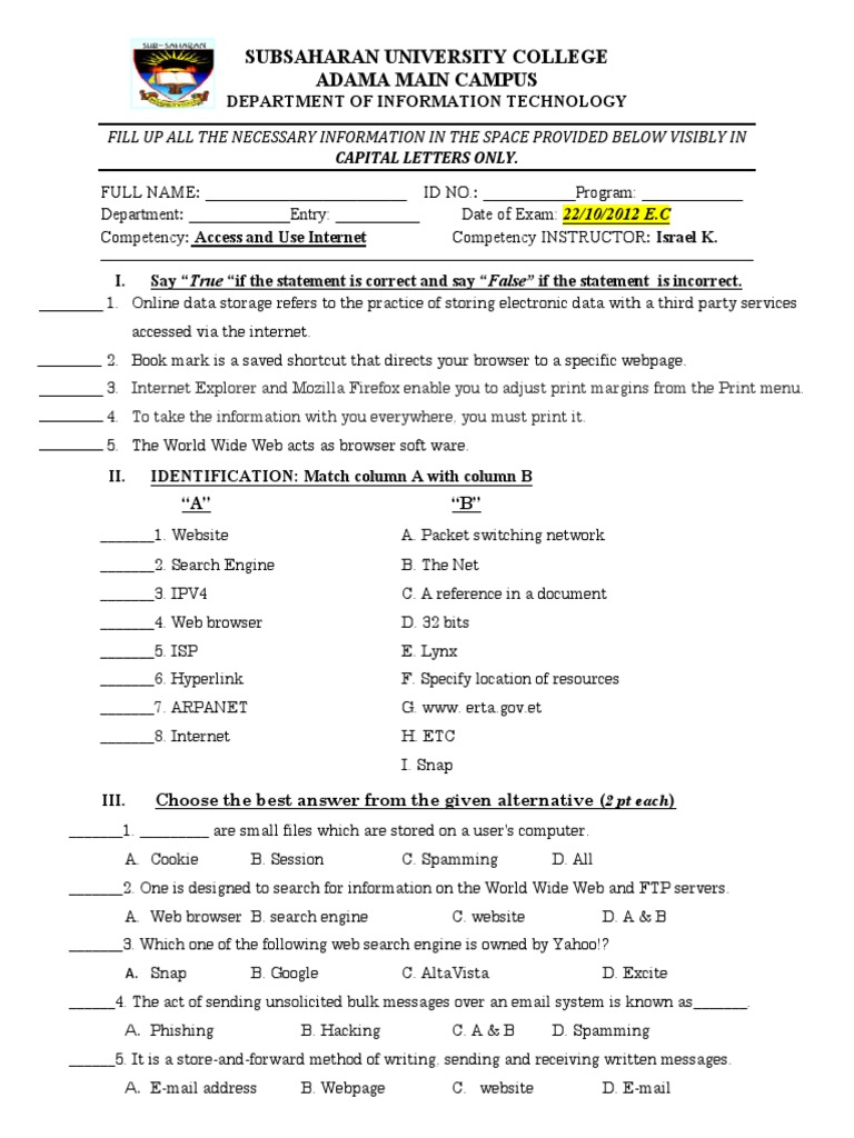 Access and Use Internet Final Exam | PDF | World Wide Web | Internet & Web