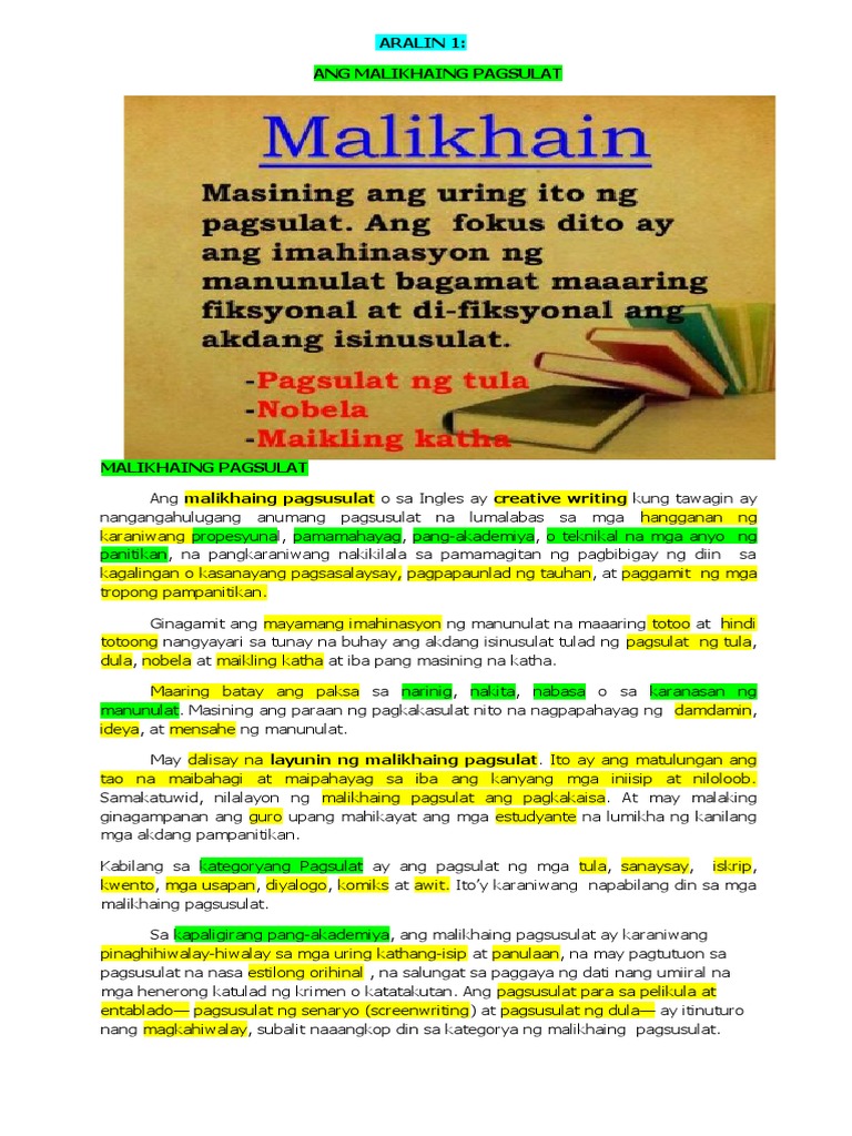 Elective Malikhain Pagsulat Oral Summative and Exam | PDF