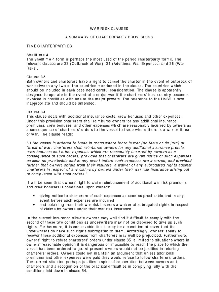 War Risk Clauses | Insurance | Government