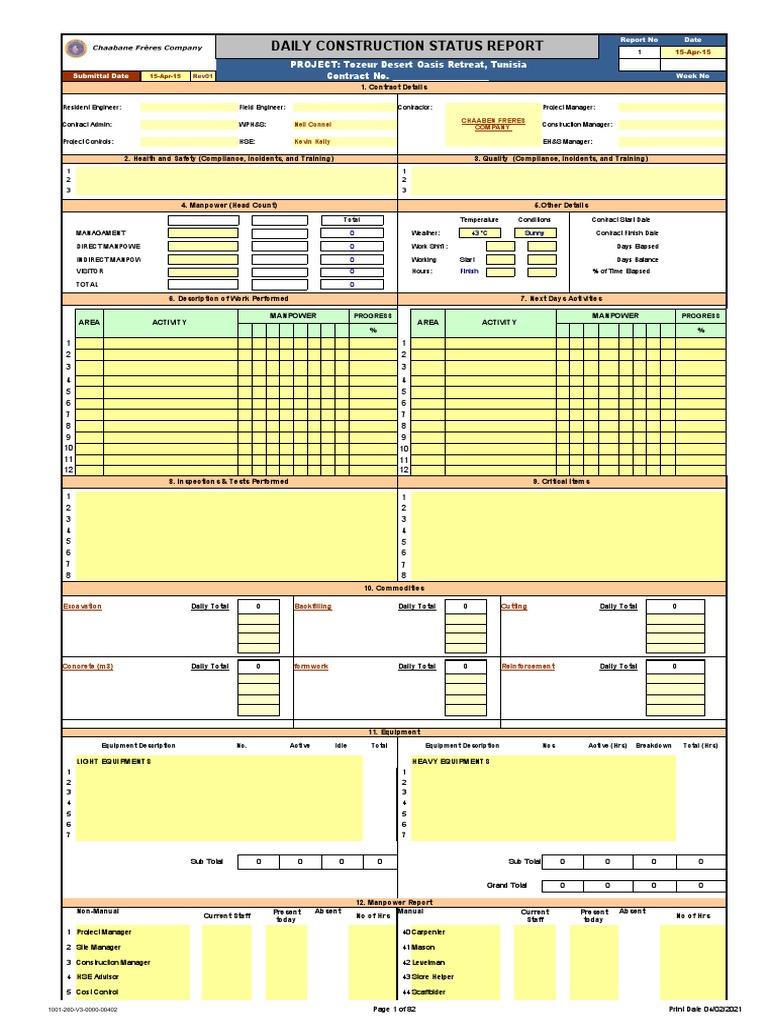 Daily Construction Status Report | PDF | Engineering | Economic Sectors