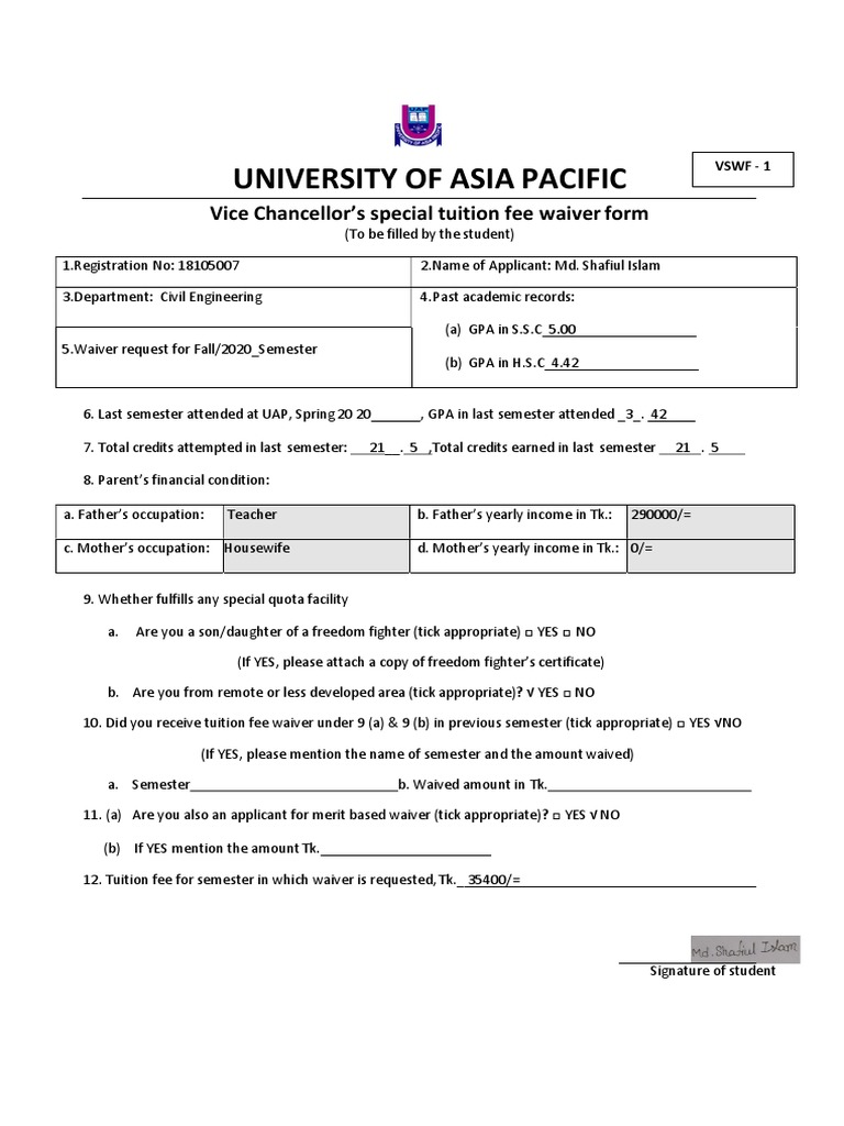 VC Special Waiver Form | PDF