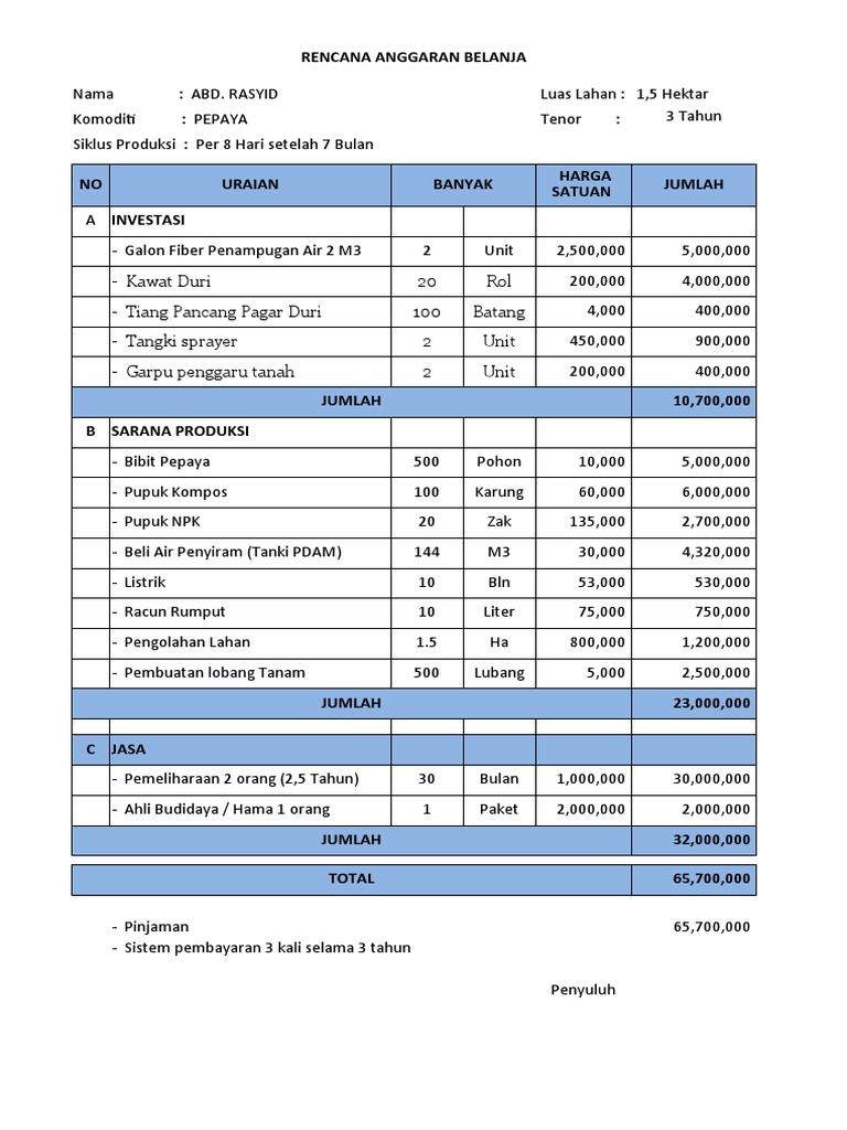 RAB & Analisa Usaha Pengajuan KUR - PANGAN | PDF