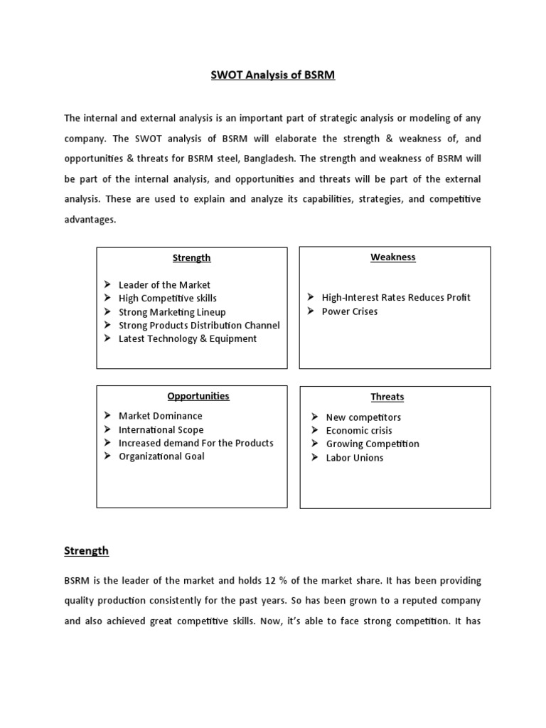 SWOT Analysis of BSRM | PDF | Swot Analysis | Economies
