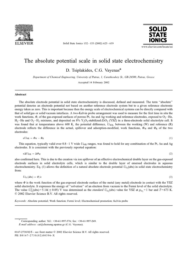 2002 The Absolute Potential Scale in Solid State Electrochemistry | PDF ...