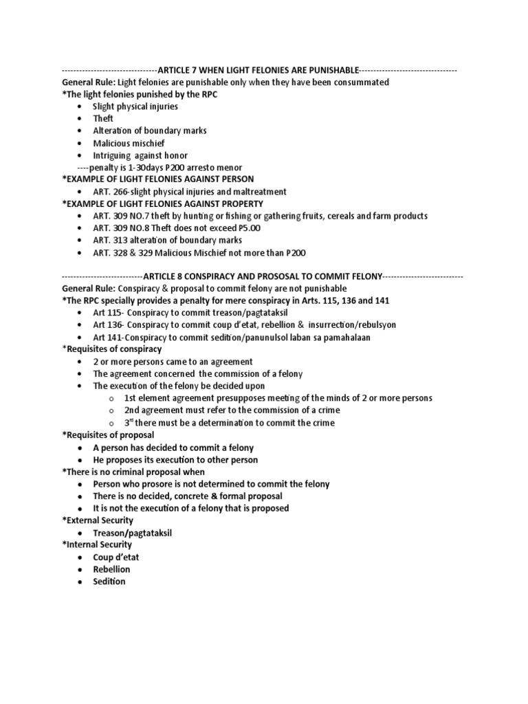 Understanding Light Felonies in RPC | PDF | Capital Punishment | Felony