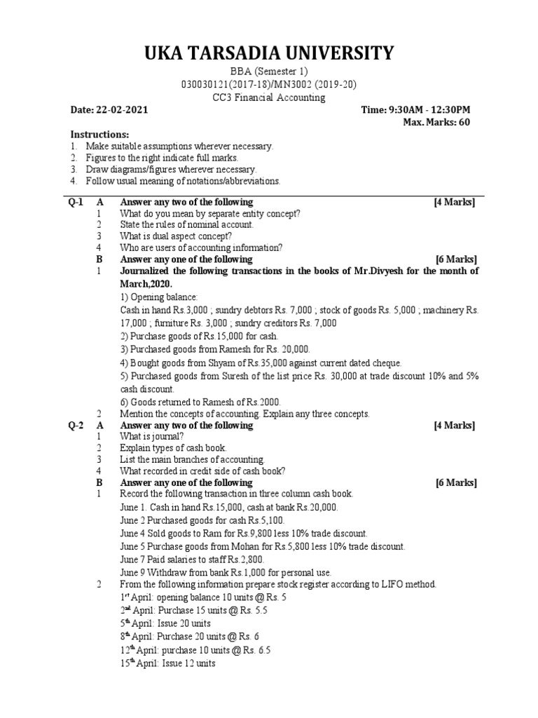 MN3002-Financial Accounting (2019-20) - FYBBA | PDF | Depreciation ...