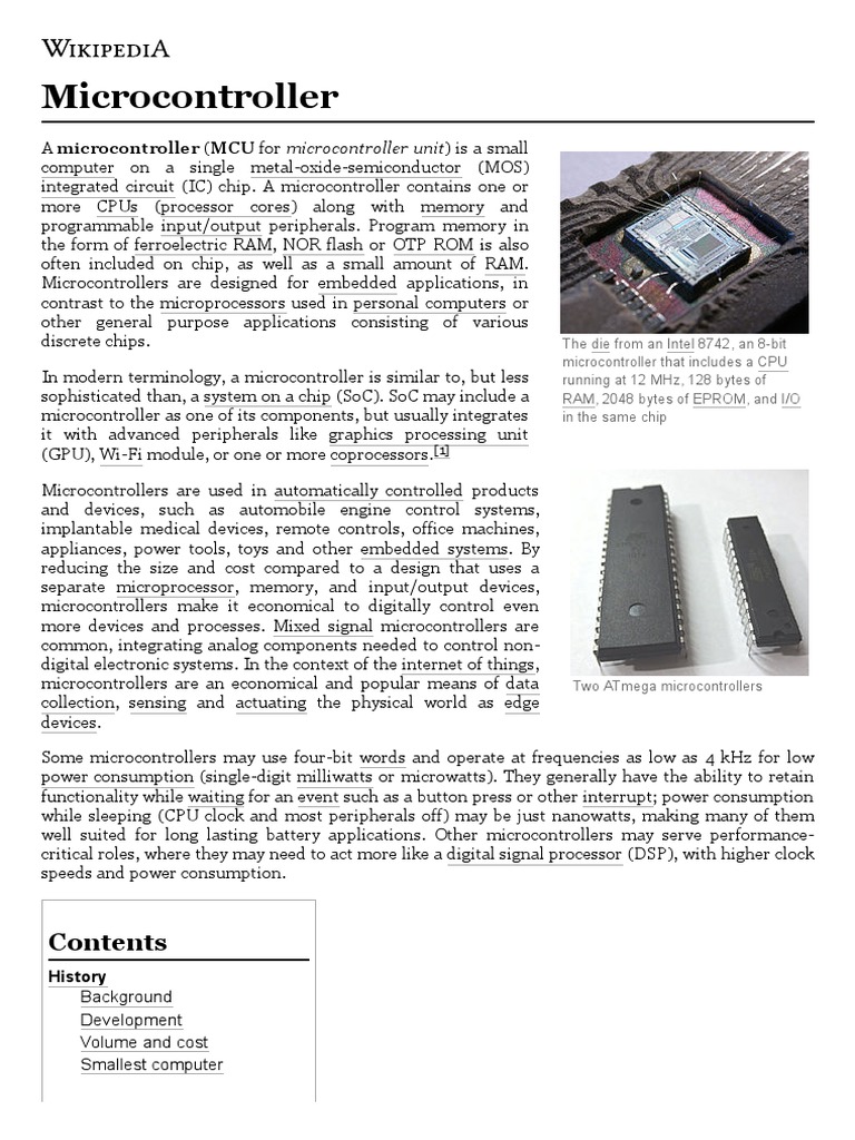 Microcontroller: History | PDF | Microcontroller | Microprocessor